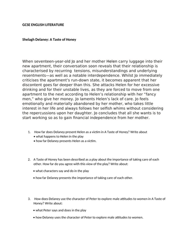 GCSE ENGLISH LITERATURE: "A Taste of Honey" revision notes | Teaching ...