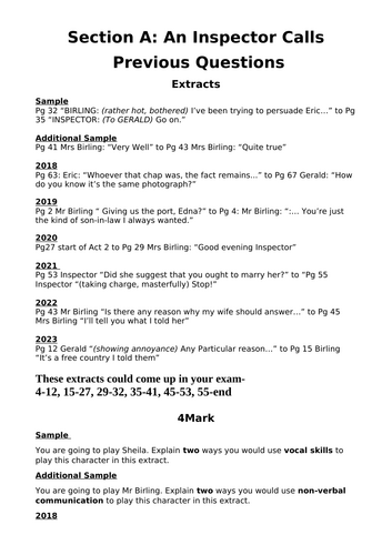 An Inspector Calls Questions Edexcel GCSE Drama | Teaching Resources