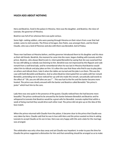 Year 6: an introduction to the plays of Shakespeare: a summary of "Much ...