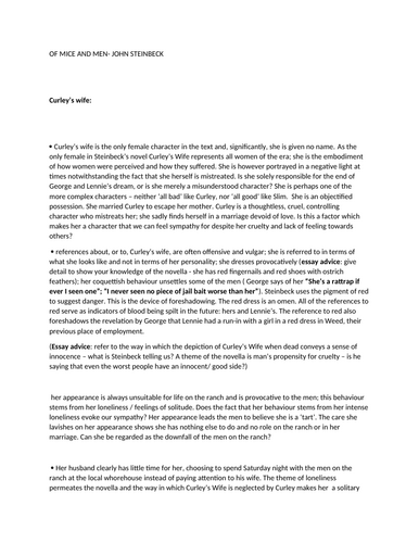 GCSE English Literature revision "Of Mice and Men" Curley's wife ...