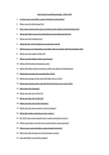 Nazi control & dictatorship 1933-39-Quiz | Teaching Resources