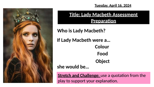 GCSE English Lit, Act 1, Scene 5, LADY MACBETH Assessment Prep ...