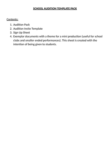 Audition Pack Template | Teaching Resources