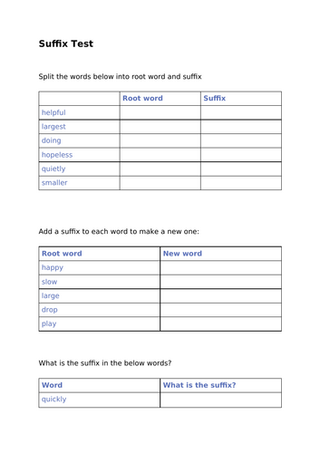 Mini suffix test | Teaching Resources