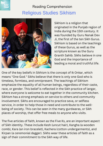 Religious Studies – Sikhism – Reading Comprehension | Teaching Resources