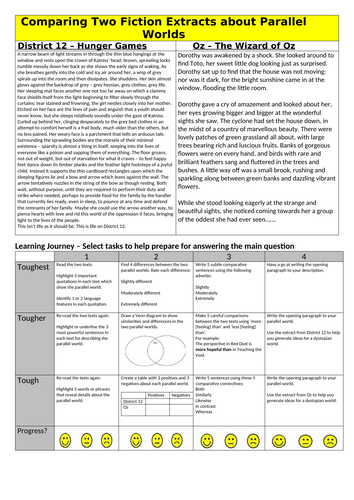 Comparing two fiction extracts cover worksheet | Teaching Resources