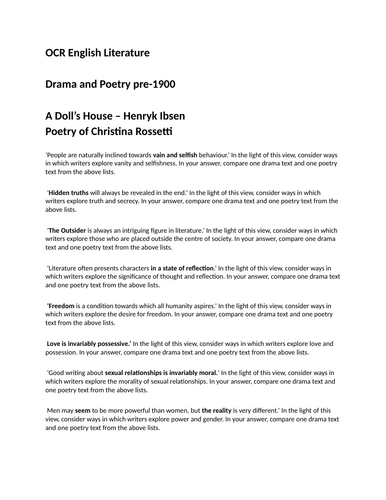 Drama and Poetry pre-1900 exam questions A Doll’s House – Henryk Ibsen ...