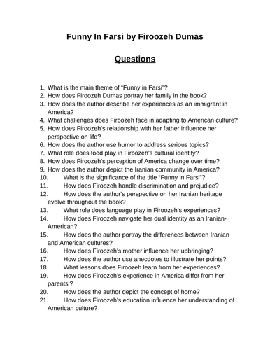 Funny In Farsi. 40 Reading Comprehension Questions (Editable ...