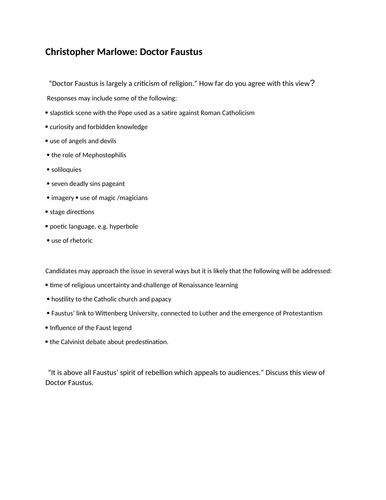 Christopher Marlowe: Doctor Faustus : A LEVEL ENGLISH LITERATURE ...