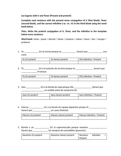 Los lugares with Ir and Tener (Present and preterit) | Teaching Resources