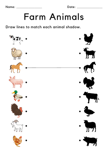 Printable animal shadow matching activity kindergarten worksheets for ...