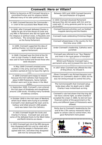 L7 Was Cromwell a hero or a villain? | Teaching Resources