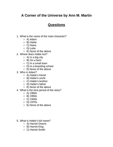A Corner of the Universe. 30 multiple-choice questions (Editable ...