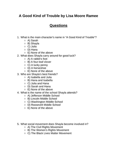 A Good Kind of Trouble. 30 multiple-choice questions (Editable ...