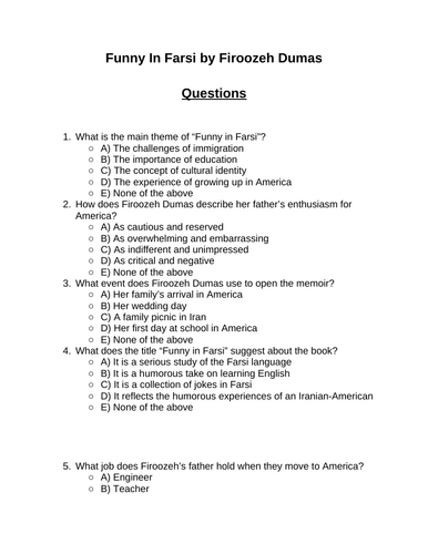 Funny In Farsi. 30 multiple-choice questions (Editable) | Teaching ...