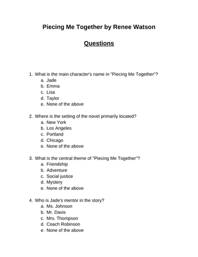 Piecing Me Together. 30 multiple-choice questions (Editable) | Teaching ...