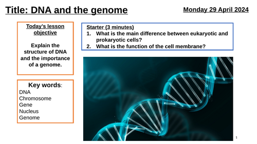 Aqa Gcse Biology Lesson 1 Dna And The Genome Inheritance Variation And Evolution Topic