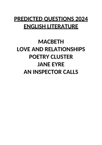 PREDICTED EngLit Questions GCSE 2024 AQA | Teaching Resources PREDICTED EngLit Questions GCSE 2024 AQA | Teaching Resources