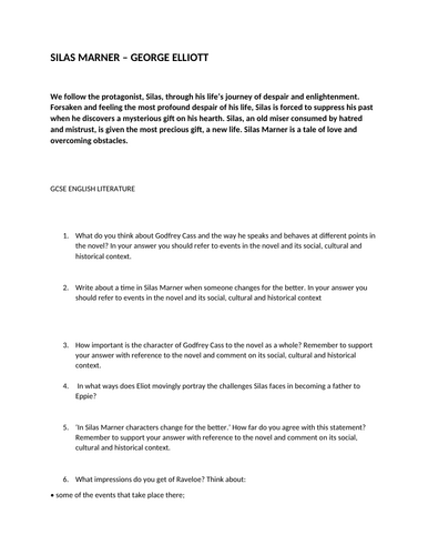 GCSE ENGLISH LITERATURE : George Elliott's Silas Marner : a bank of ...