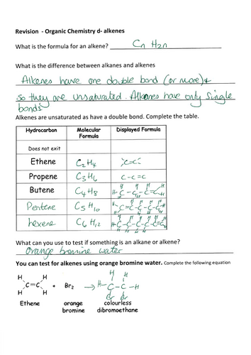 whole topic on organic chemistry revision with answers | Teaching Resources