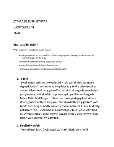 "Yn Y Gwaed" nodiadau adolygu A* TGAU LLENYDDIAETH GYMRAEG: iaith ...