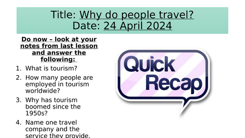 Why do people travel? (Tourism) | Teaching Resources