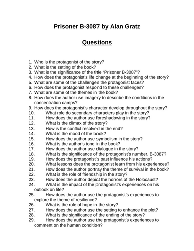Prisoner B-3087. 40 Reading Comprehension Questions (Editable ...