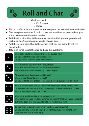Roll and Chat: A group game for talking about books and reading ...