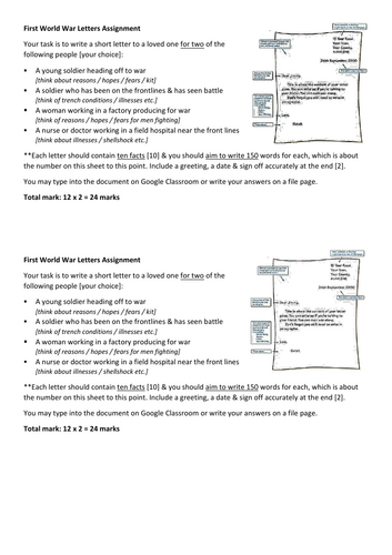 First World War Letter Assignment | Teaching Resources