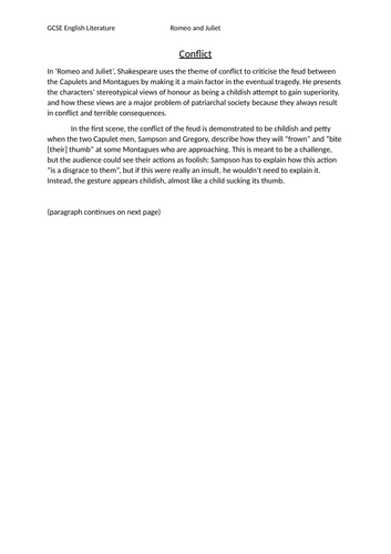 GCSE FULL MARKS, CONFLICT IN R+J ESSAY | Teaching Resources