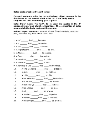 Doler basic practice (Present tense) | Teaching Resources