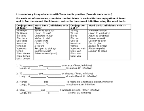 Los recados y los quehaceres with Tener and Ir practice | Teaching ...