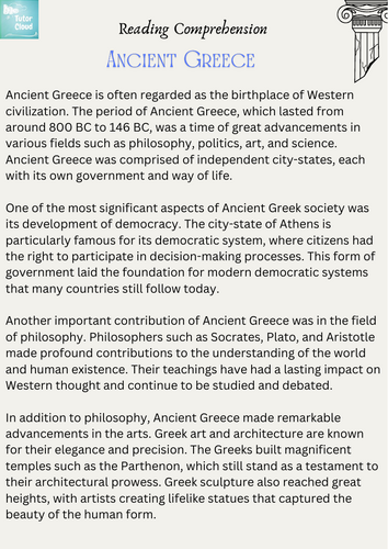 Ancient Greece – Reading Comprehension | Teaching Resources
