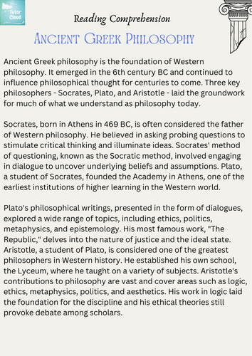 Ancient Greek Philosophy – Reading Comprehension | Teaching Resources