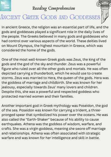 Ancient Greek Gods and Goddesses – Reading Comprehension | Teaching ...