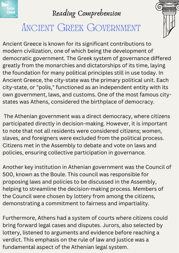 Ancient Greek Government – Reading Comprehension | Teaching Resources