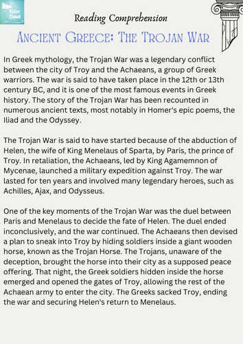 Ancient Greece: The Trojan War – Reading Comprehension | Teaching Resources