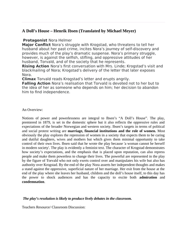 Ibsen's "A Doll's House" bank of essay questions A LEVEL ENGLISH ...