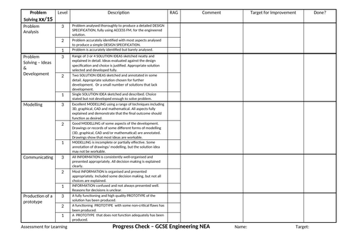 Engineering Non-Exam Assessment AfL sheet | Teaching Resources