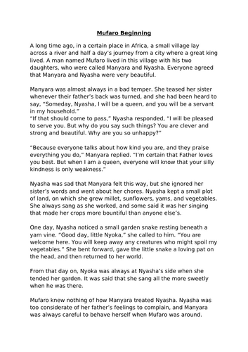 Year 5/6 English Writing Unit Stories from other cultures Ananse Tales ...