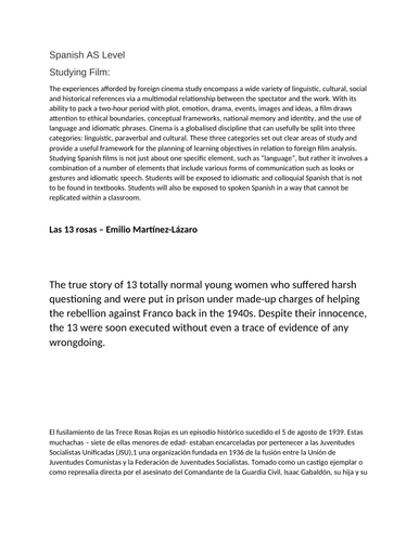 "Las 13 Rosas" SPANISH A LEVEL revision guide: exam questions ...