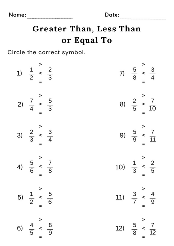 greater than less than or equal to fraction worksheets for kindergarten ... greater than less than or equal to fraction worksheets for kindergarten ...
