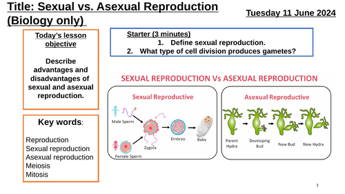 AQA GCSE Biology Lesson 6- Asexual Sexual Reproduction BIO ONLY (Inheritance Variation ...
