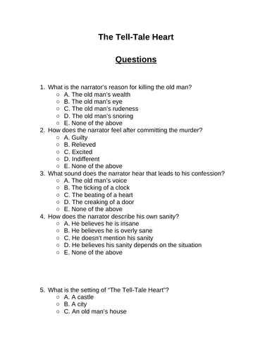 The Tell-Tale Heart. 30 multiple-choice questions (Editable) | Teaching ...