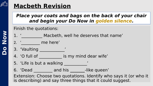 Macbeth Core Knowledge Revision Session | Teaching Resources