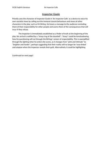 GCSE FULL MARKS, THE INSPECTOR AIC ESSAY | Teaching Resources