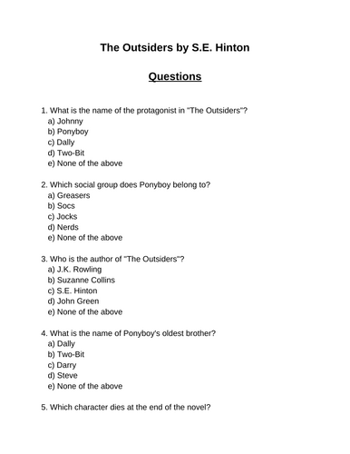 The Outsiders. 30 multiple-choice questions (Editable) | Teaching Resources