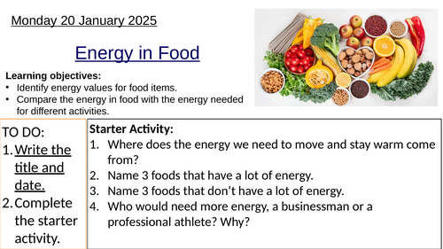 KS3 Physics Energy in Food: Complete Lesson | Teaching Resources