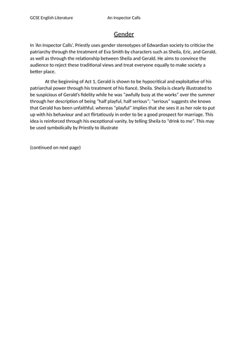 GCSE FULL MARKS, GENDER IN AIC ESSAY | Teaching Resources