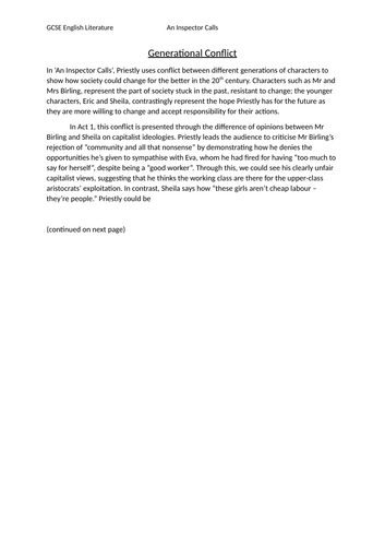 GCSE FULL MARKS, GENERATIONAL CONFLICT IN AIC ESSAY | Teaching Resources